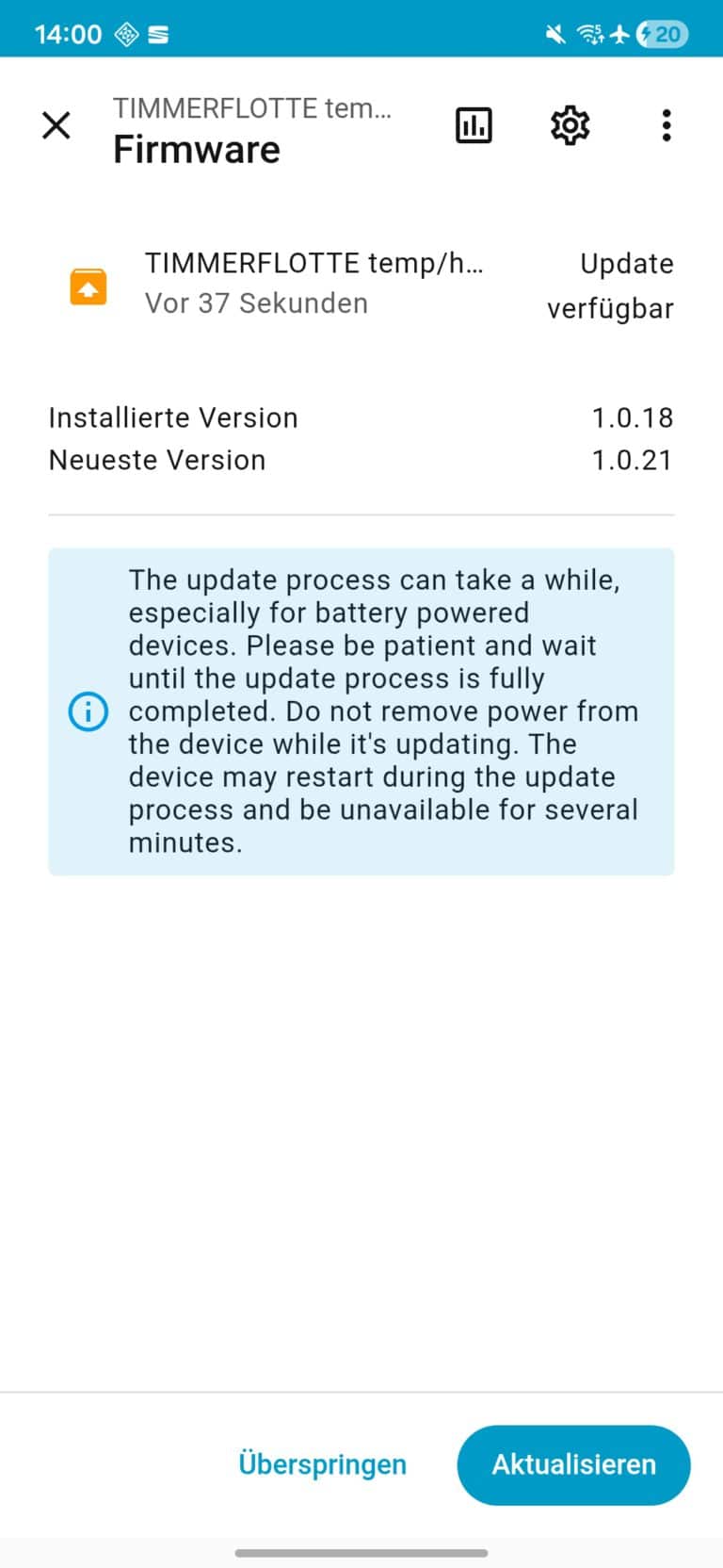 IKEA TIMMERFLOTTE: Firmware-Update 1.0.21 per Home Assistant
